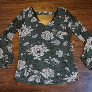 Sara Michelle | Tops | Sara Michelle Flare Sleeve Boho Floral Blouse ...